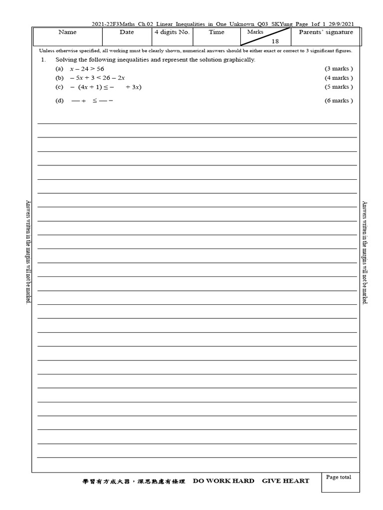 2021 22f3math+ Ch02linear+Inequalities+in+One+Unknown Q03 | PDF