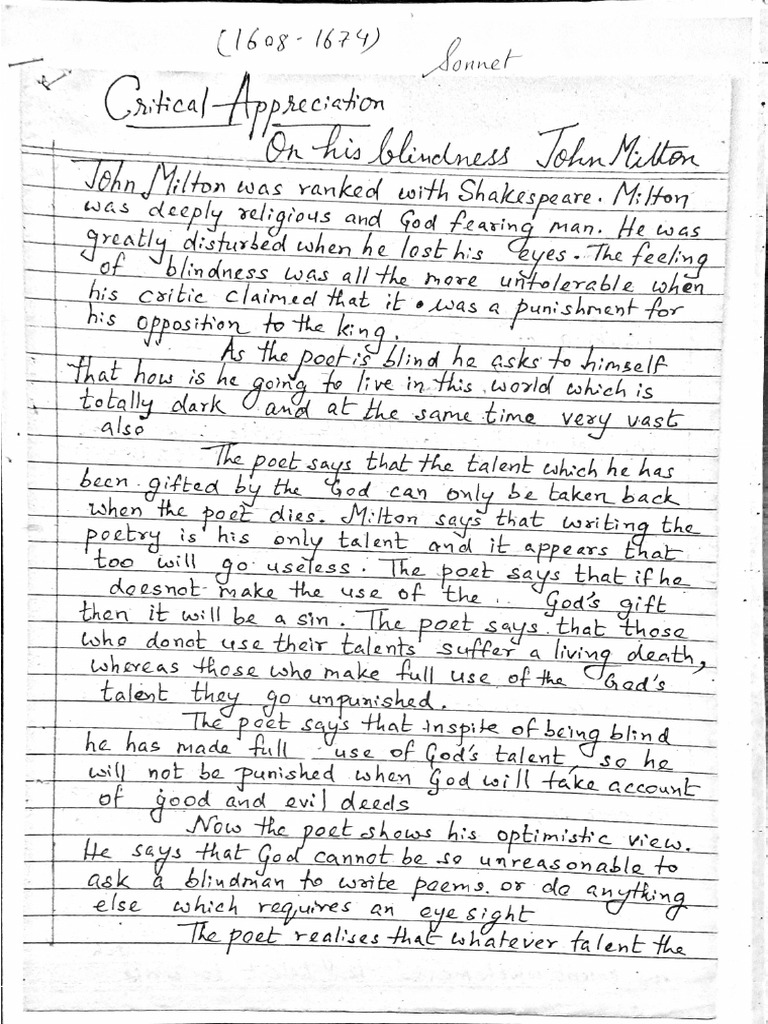 On His Blindness | PDF