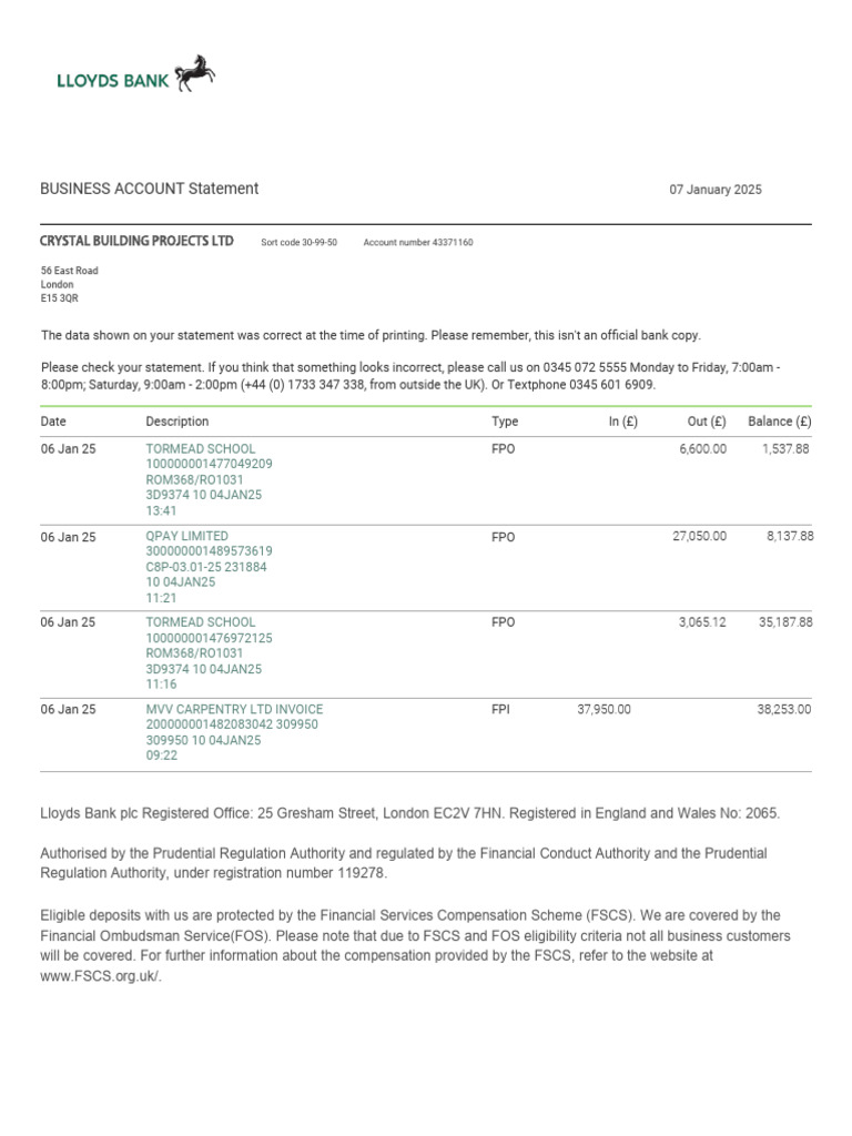 1business Bank Statement Lloyds Bank Bank 231213 200928 | PDF
