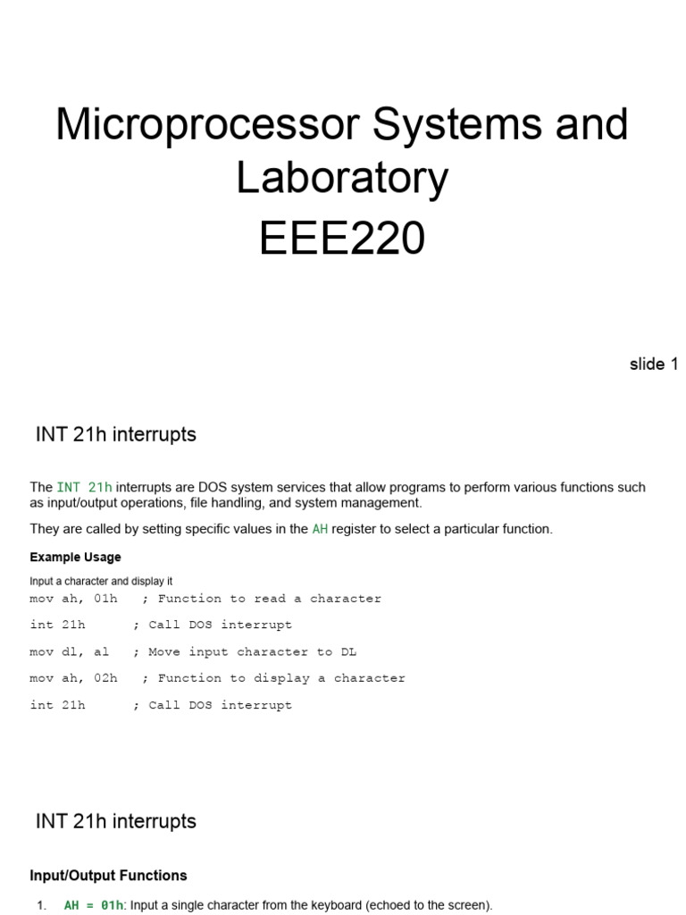 Slide 15 - Instructions - InT 21h Interrupts | PDF | Input/Output | String (Computer Science)