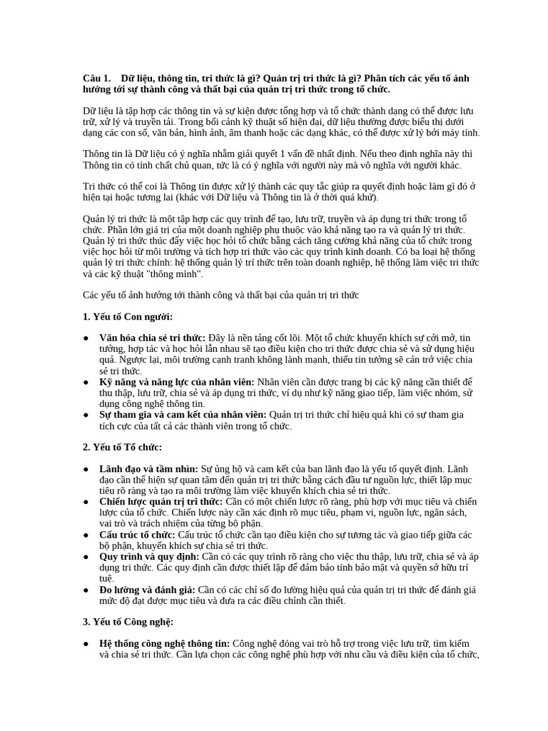 Tổng hợp đề cương cuối kỳ HTTTQL | PDF