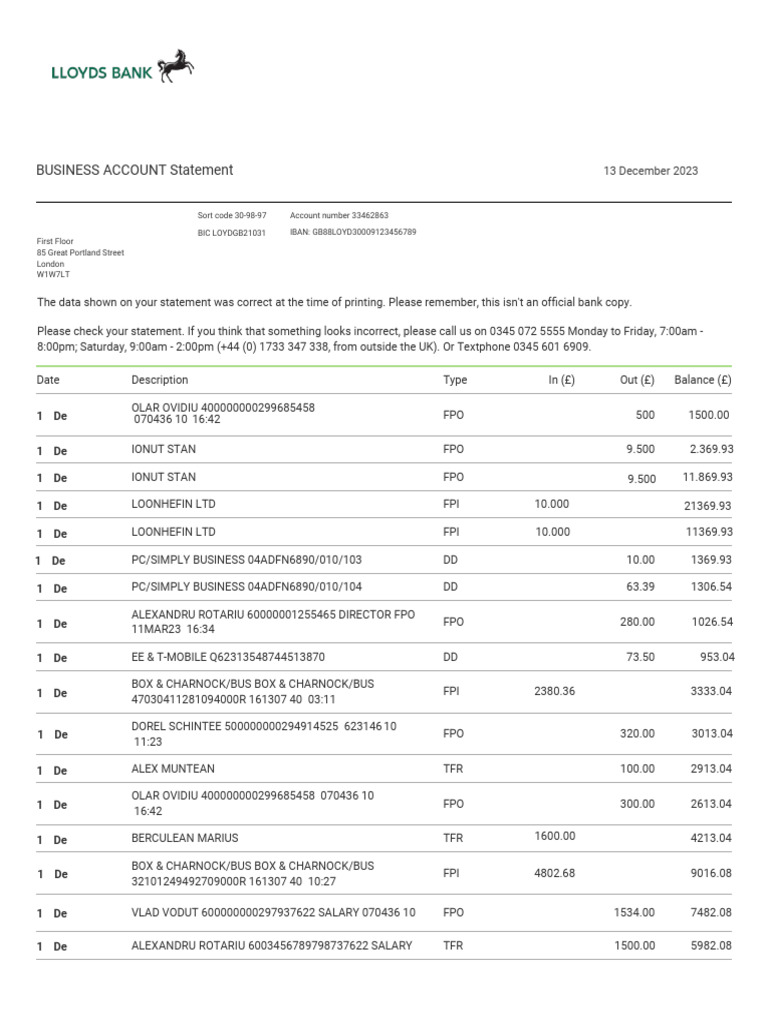 Business Account Statement Overview | PDF | Personal Finance | Banking ...