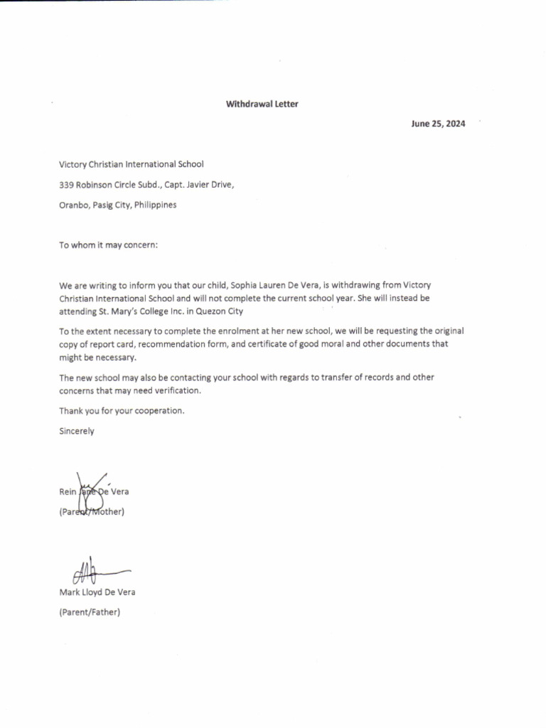 Withdrawal Letter | PDF