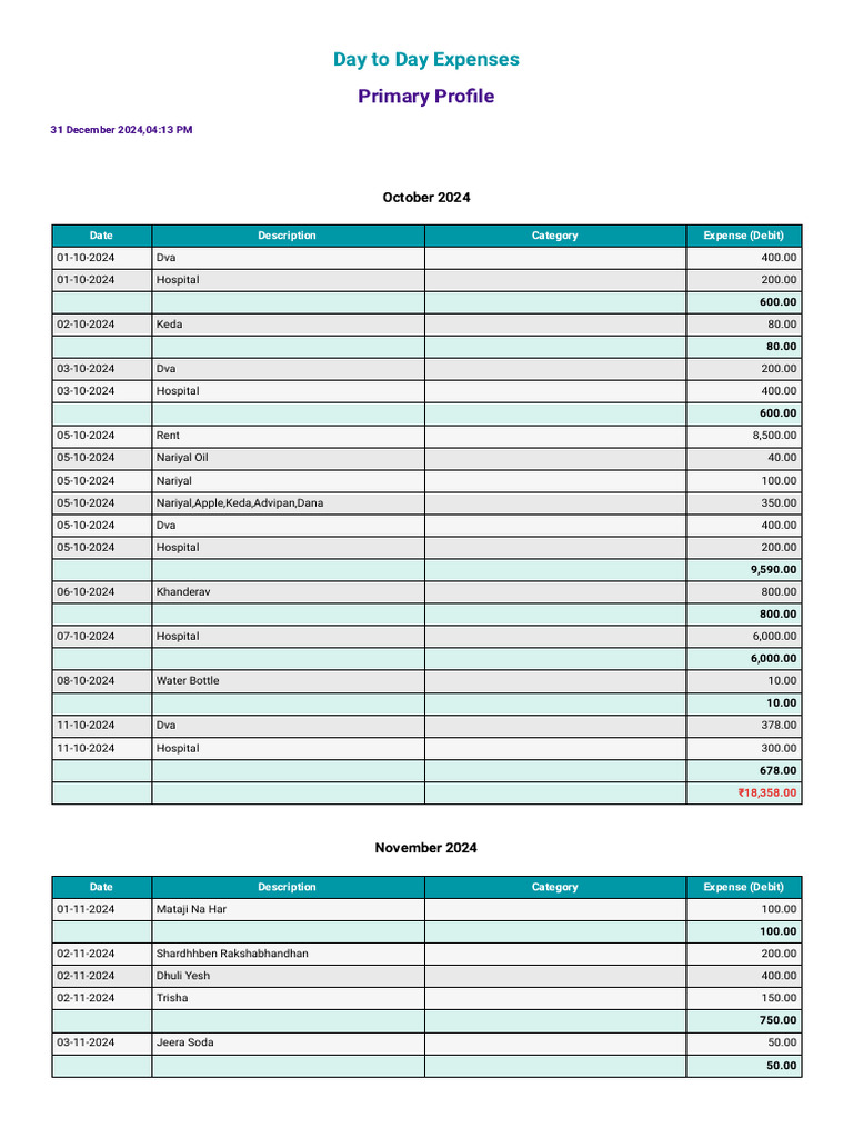 Monthly Expense Summary 2024 | PDF