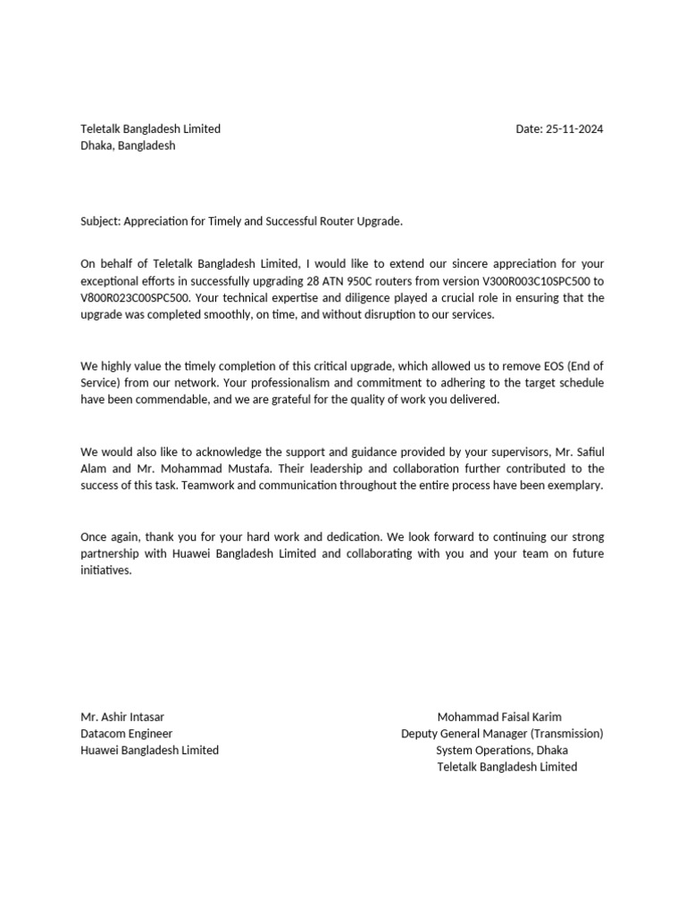 Appreciation Letter | PDF