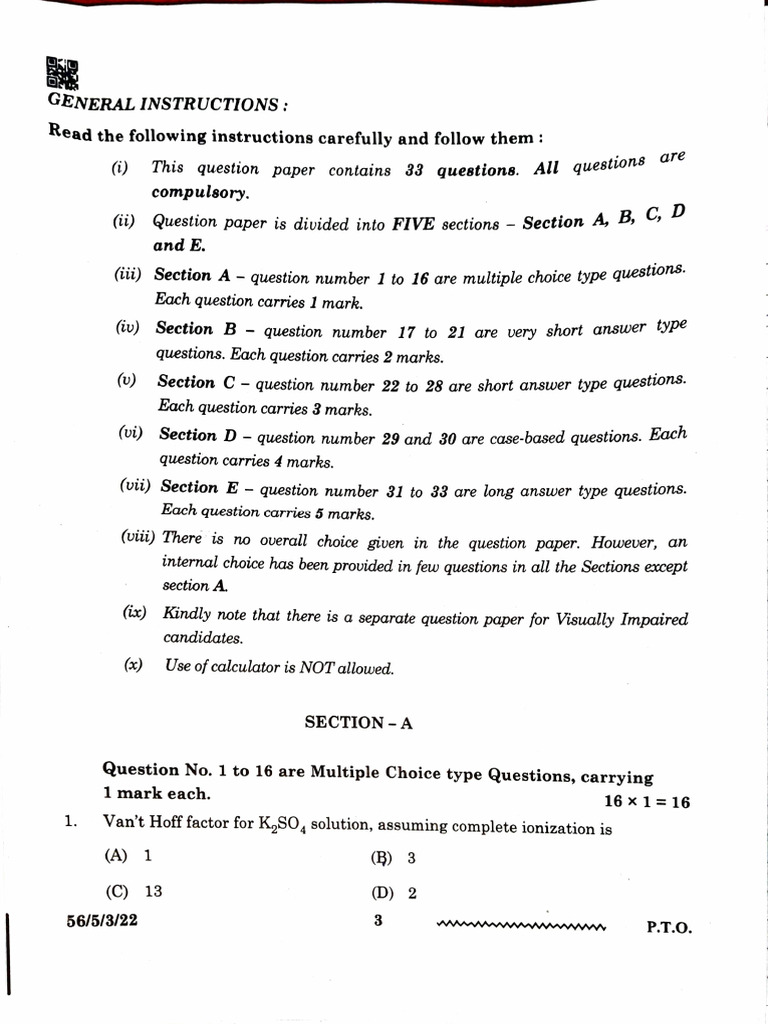 Class 12th Chemistry Privious Year Question Paper | PDF