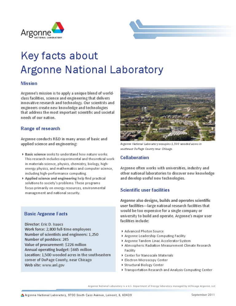 Key Facts About Argonne National Laboratory | PDF | Science & Mathematics
