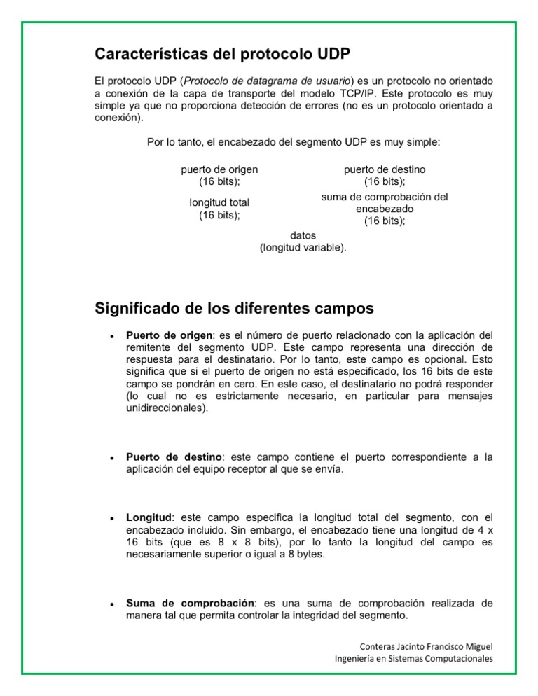 Características Del Protocolo UDP | PDF