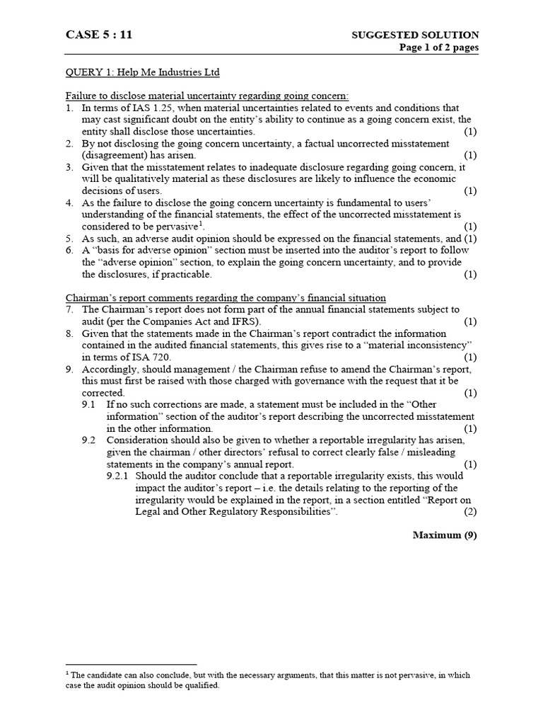 5-11 Solution | PDF | Going Concern | Auditor's Report