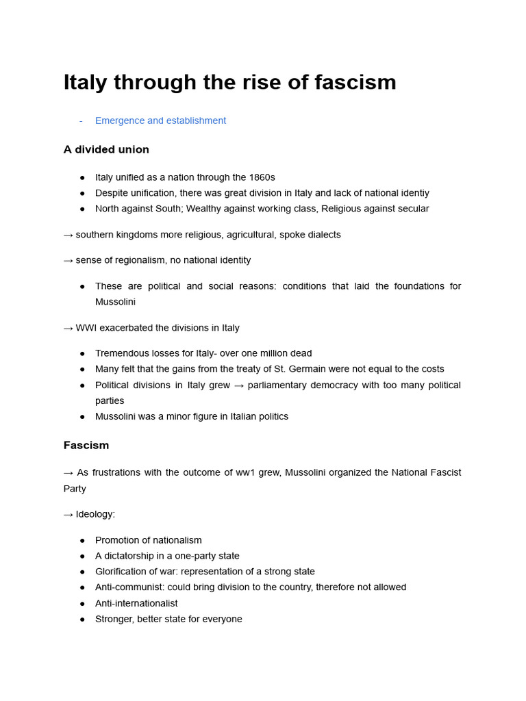 Italy Through The Rise of Fascism-2 | PDF | Fascism | Benito Mussolini