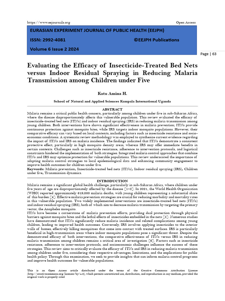 Evaluating The Efficacy of Insecticide-Treated Bed Nets Versus Indoor ...