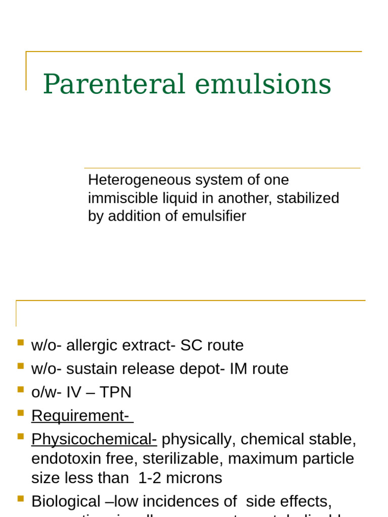 Parenteral Emulsion | PDF | Emulsion | Polyethylene Glycol