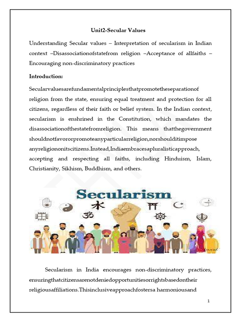 Unit 2 - Secular Values | PDF | Secularism | Discrimination
