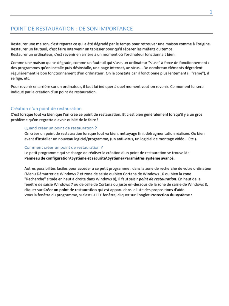 Créer un point de restauration Windows 10 | PDF | Windows 10 | Registre ...