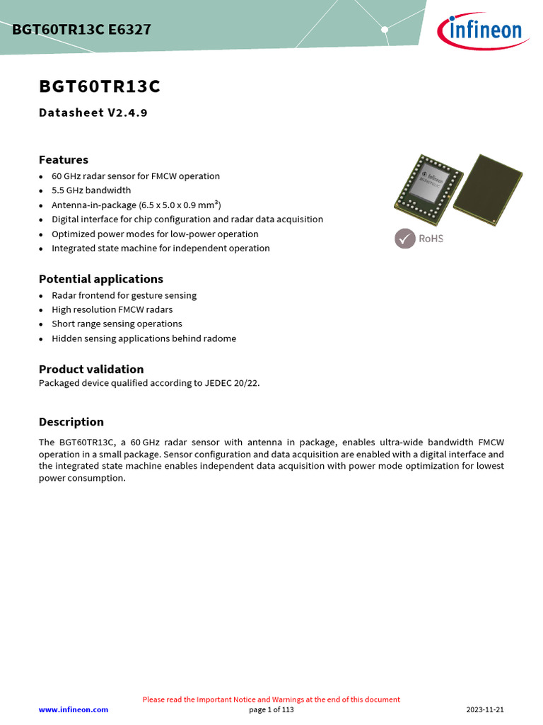 Infineon BGT60TR13C DataSheet v02 - 49 EN | PDF | Analog To Digital Converter | Microcontroller