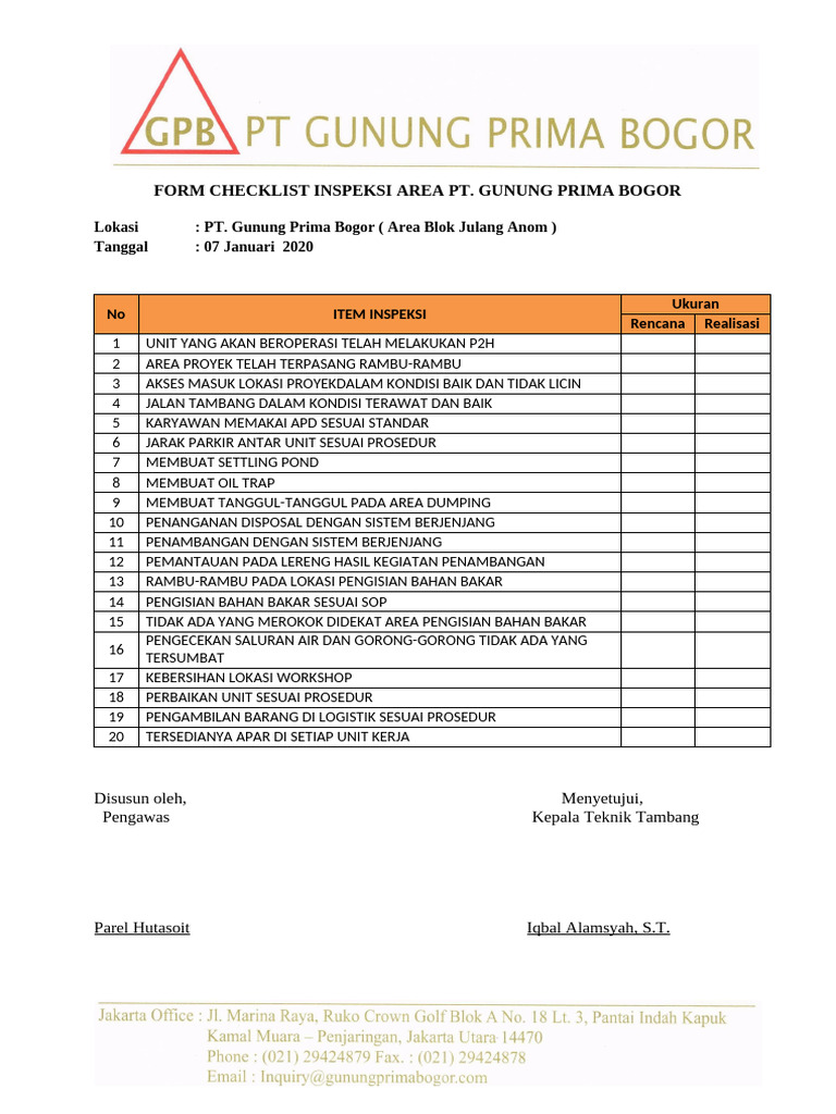 7a. Form Ceklis Inspeksi | PDF