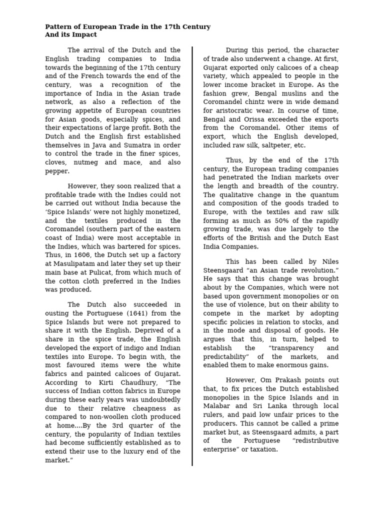 Pattern of European Trade in The 17th Century and Its Impact | PDF ...