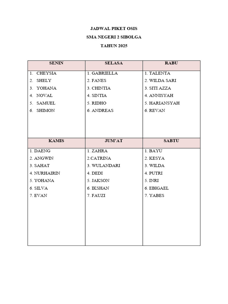 Picket Schedule - sh1 | PDF