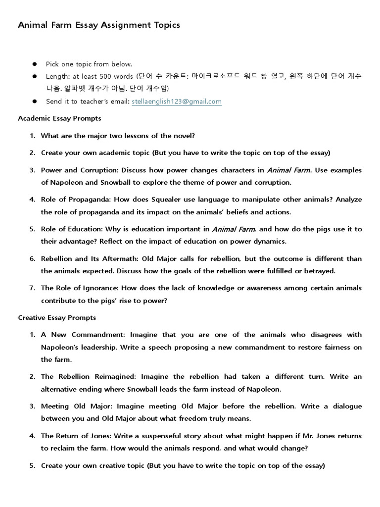 Animal Farm Essay Assignment Topics | PDF