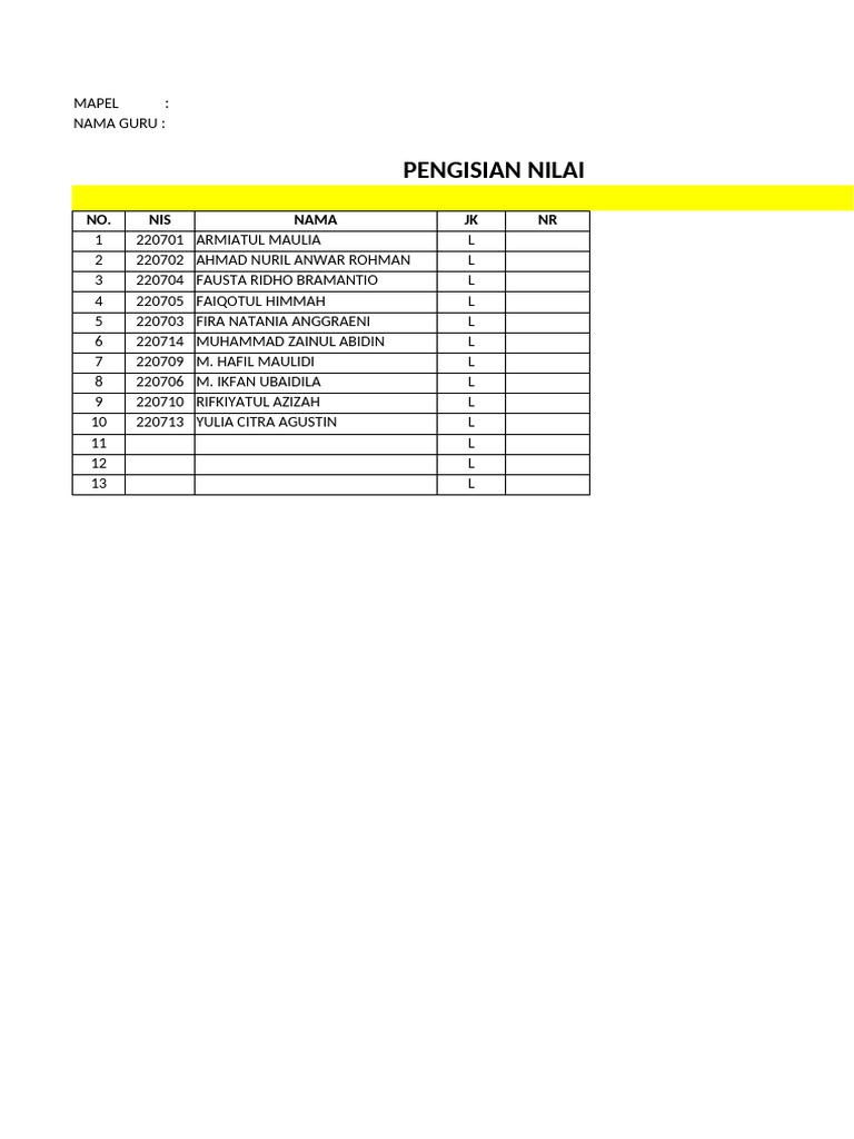Form Nilai Sas Kls Ix 24.25 Kumer | PDF