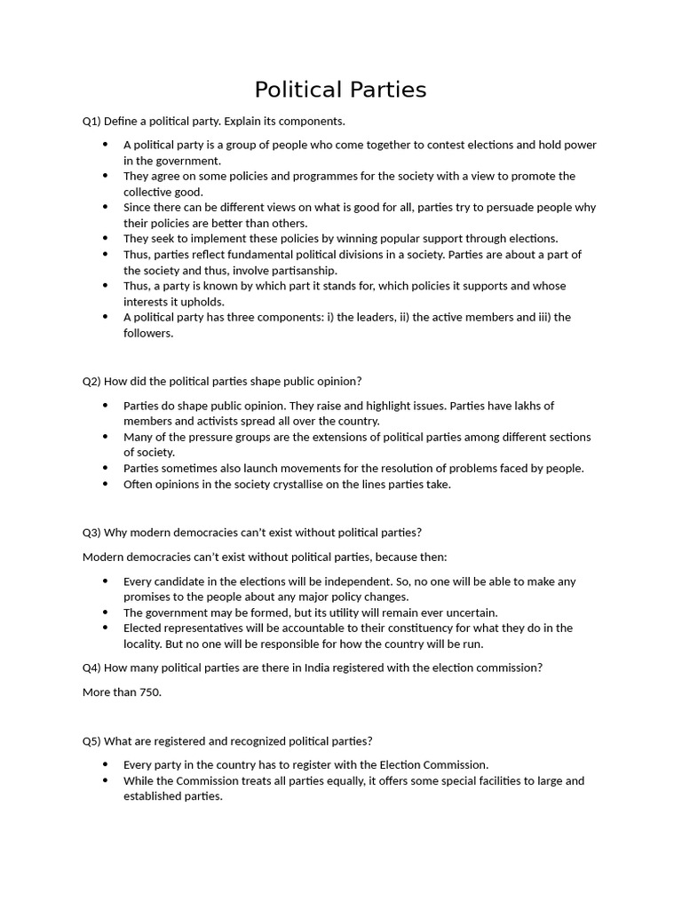 Political Parties Class 10 | PDF | Political Parties | Elections