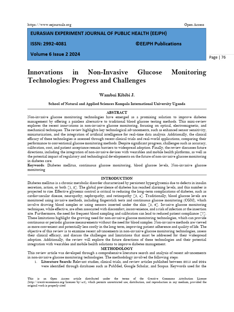 Non-Invasive Glucose Monitoring Advances | PDF | Monitoring (Medicine ...