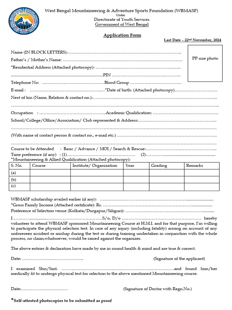 WBMASF HMI Course Application Form | PDF
