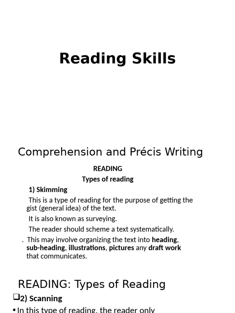 Reading Skills | PDF | Reading Comprehension | Speed Reading