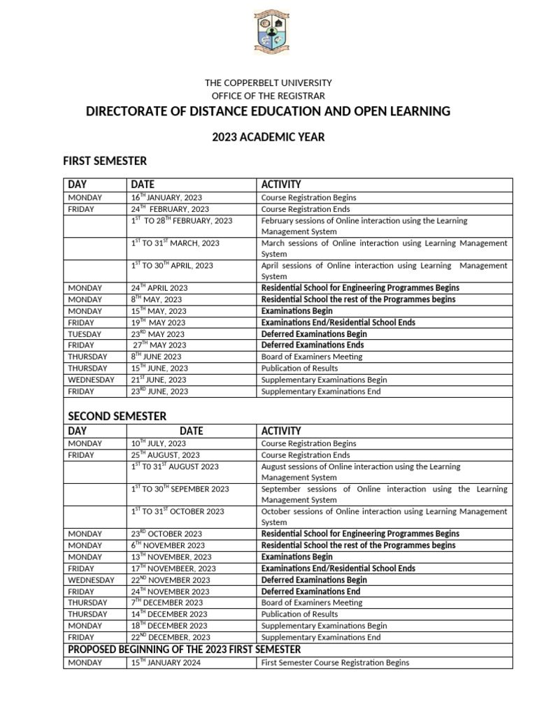2023 Academic Year Calendar (First & Second Semester) | PDF | Academic Term