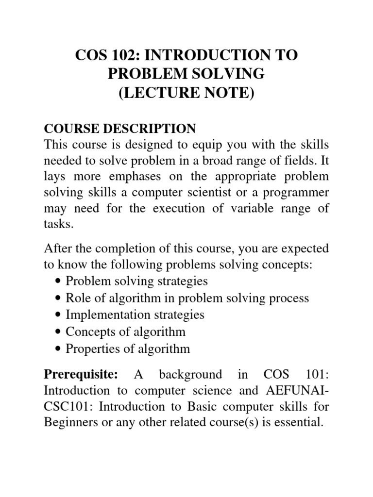 01 Cos102 Introduction To Problem Solving Pdf Algorithms Computer Programming