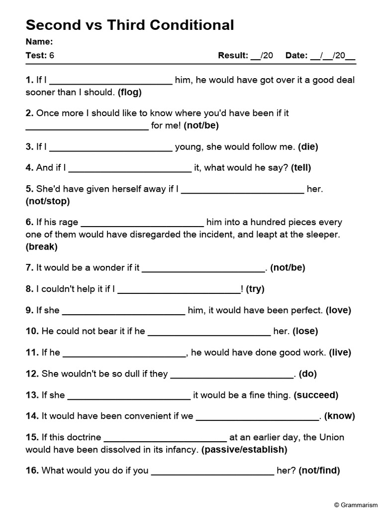 Grammarism Second Vs Third Conditional Test 6 1392325 | PDF