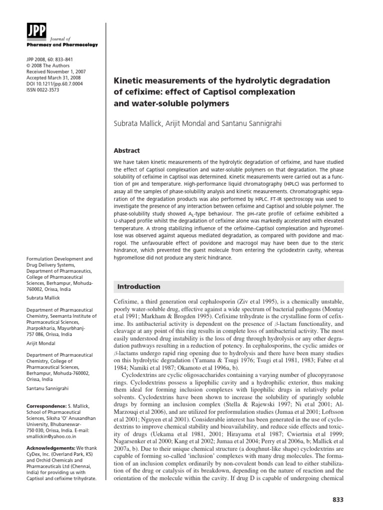 Kinetic Measurements of the Hydrolytic Degradation | PDF | High Performance Liquid ...