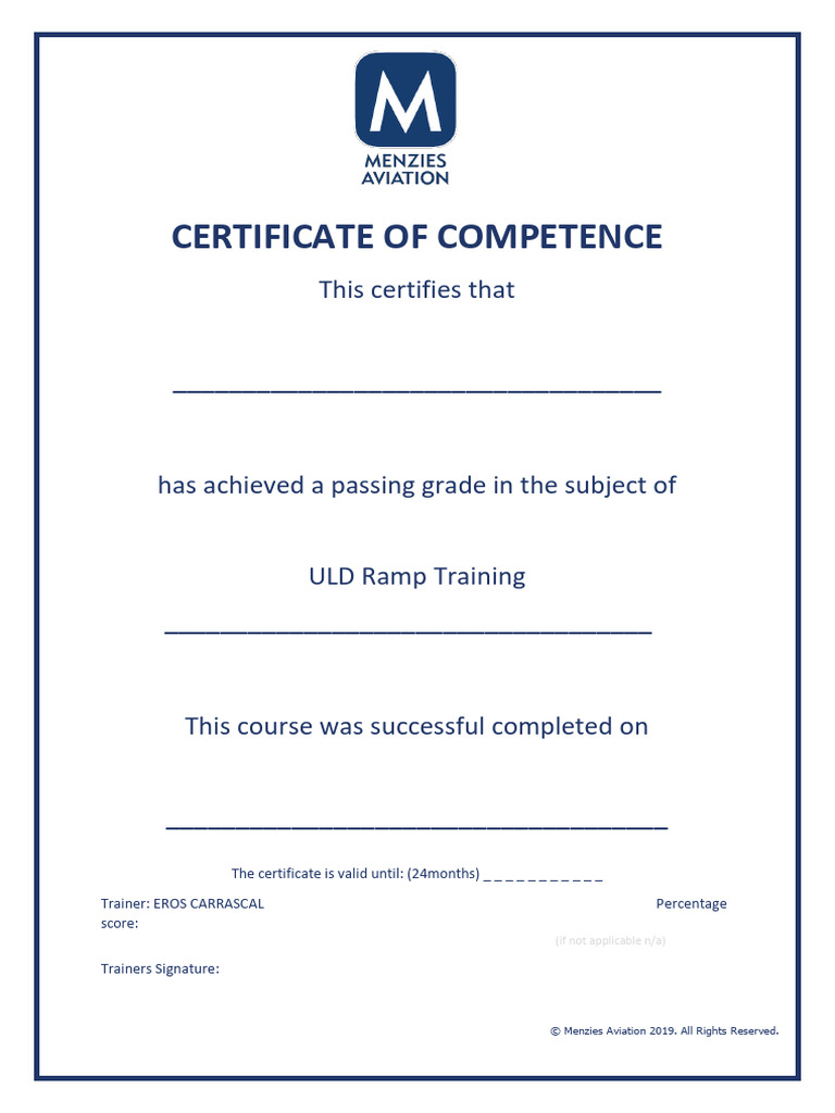 05.1.Certificate of Competence Uld Ramp Training-gold-En-030522 | PDF