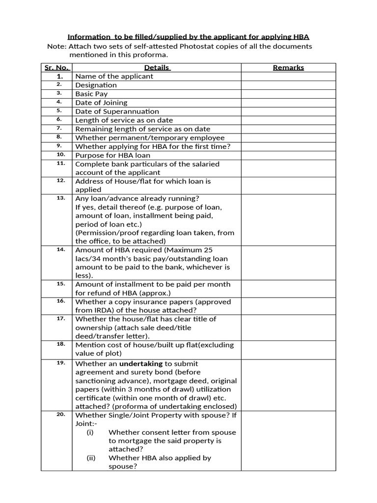 FORMAT for HBA | PDF | Loans | Deed