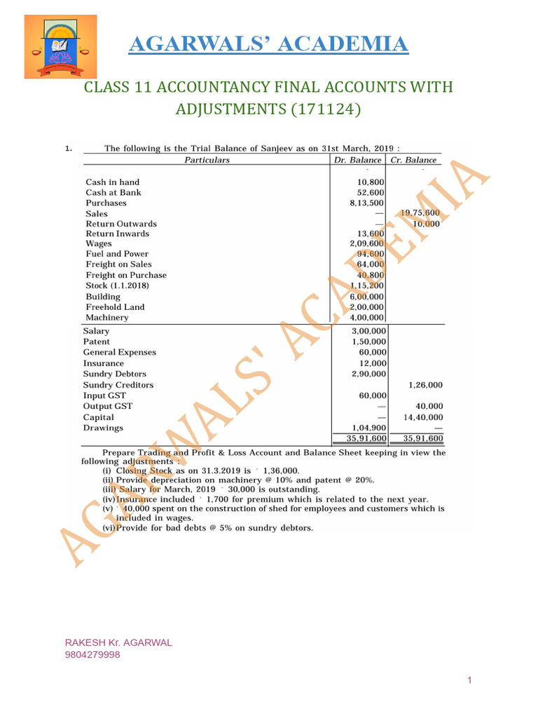 Class 11 Accountancy Final Accounts With Adjustments | PDF