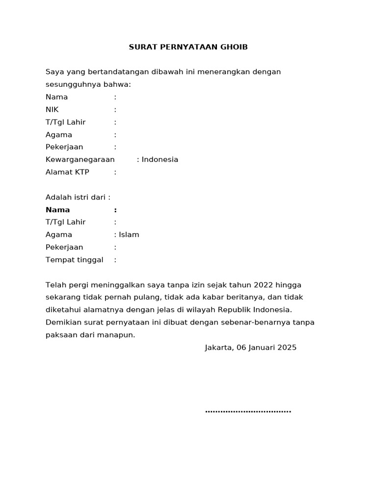 Surat Pernyataan Ghoib | PDF