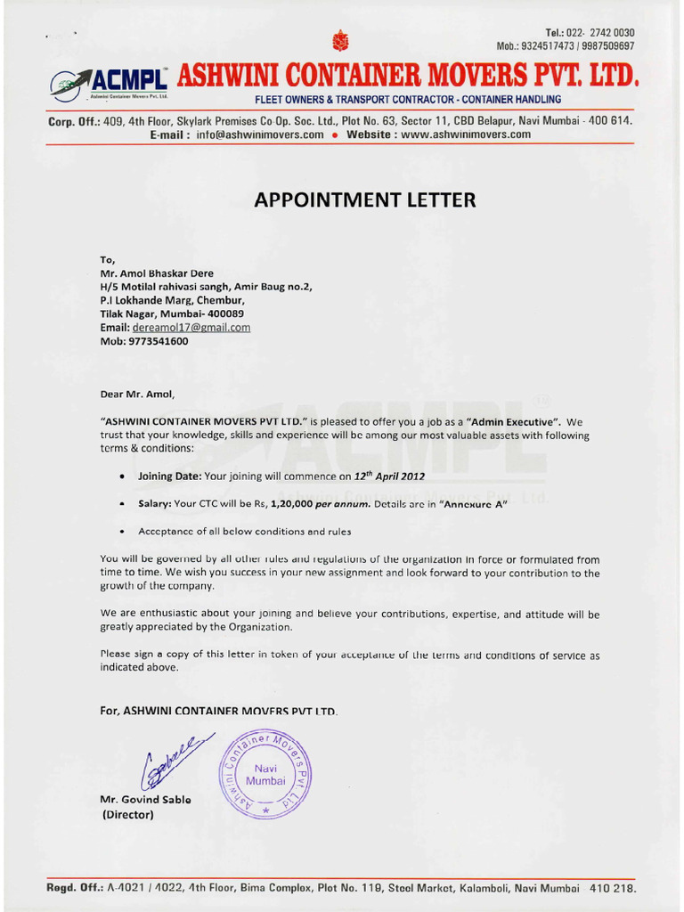 Appointment Letter | PDF