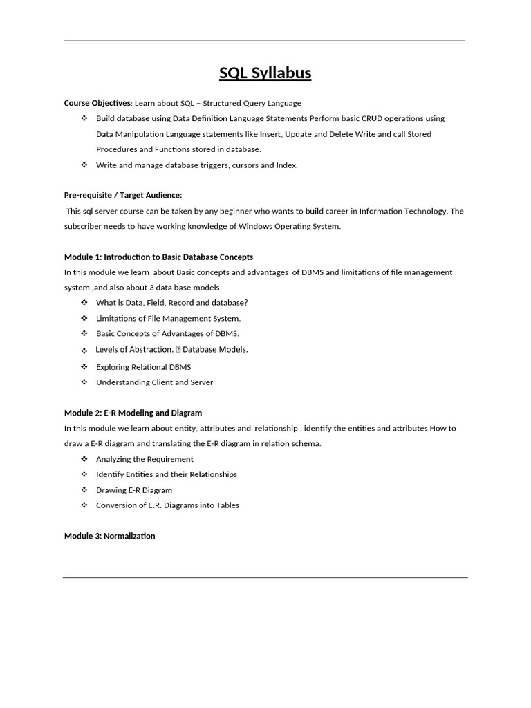 Fateh Chandra SQL syllabus | PDF | Sql | Databases