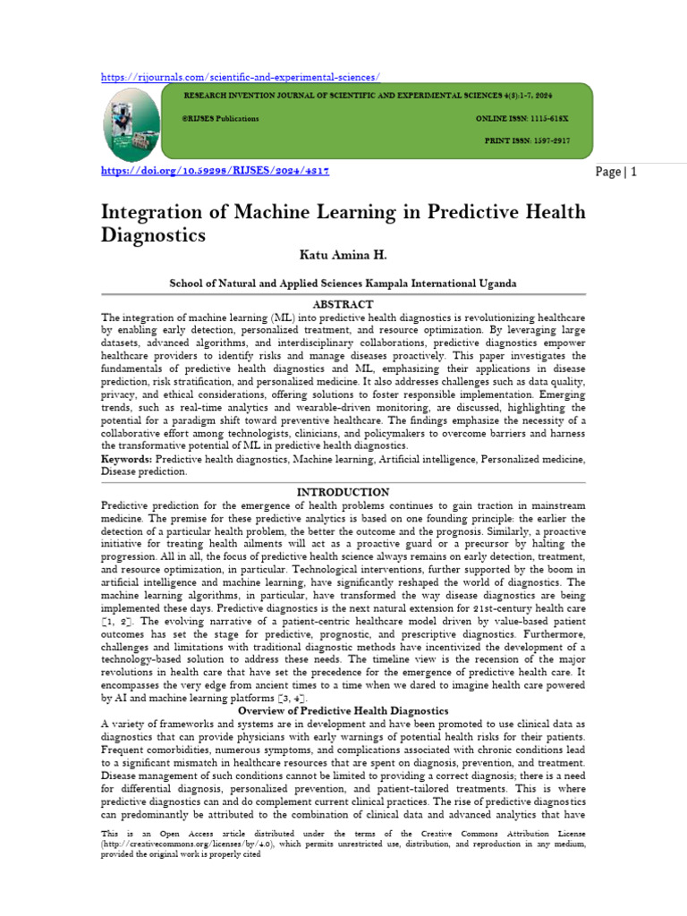 Integration of Machine Learning in Predictive Health Diagnostics (WWW ...