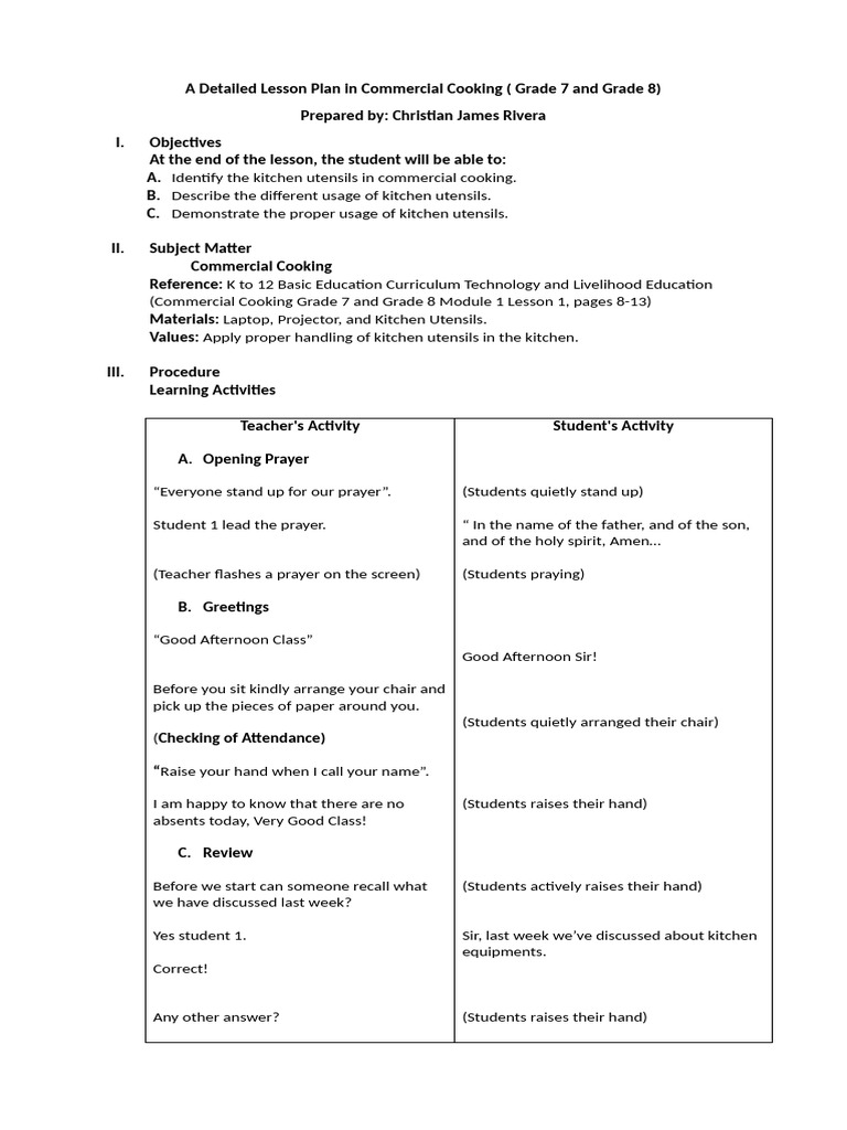DLP Commercial Cooking Grade 7 and 8 | PDF | Kitchen Utensil | Spoon