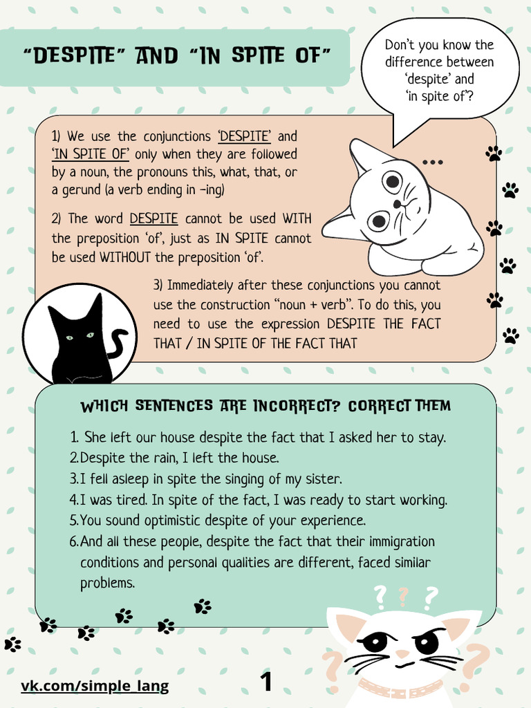 Understanding Despite vs. In Spite Of | PDF | Verb | Preposition And ...