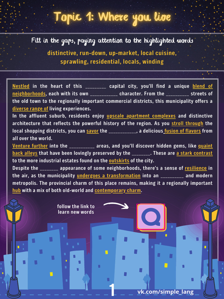 Speaking_topics_-_Where_you_live city areas b2 c1 | PDF