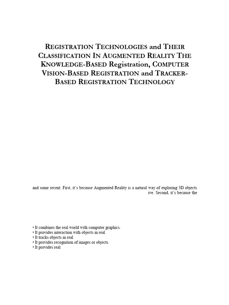Registration Technologies And Their Classification in Augmented Reality ...