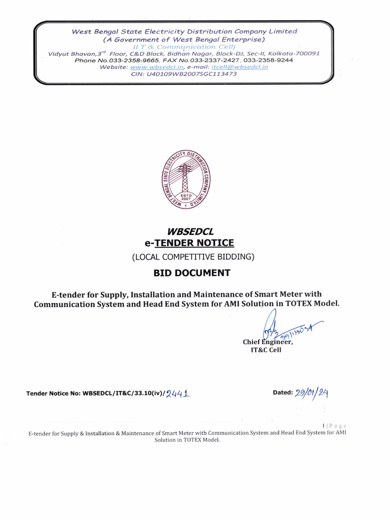 E-Tender Notice: Wbsedcl | PDF | Conflict Of Interest