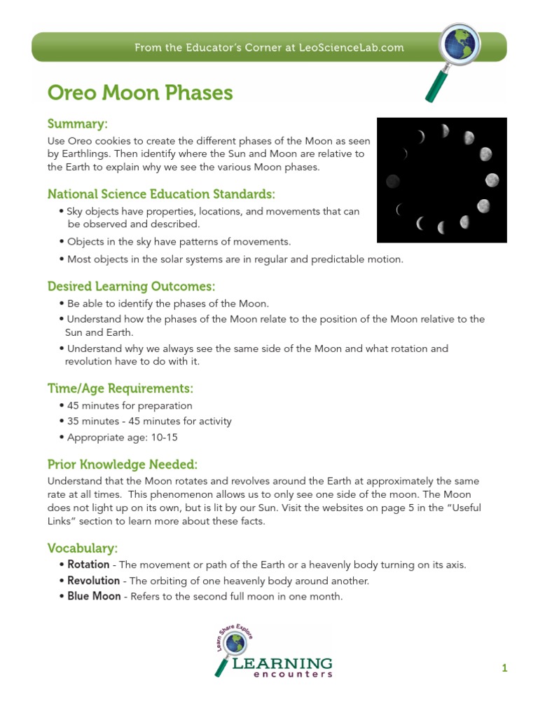Oreo Cookie Moon Phases Activity | PDF | Science & Mathematics
