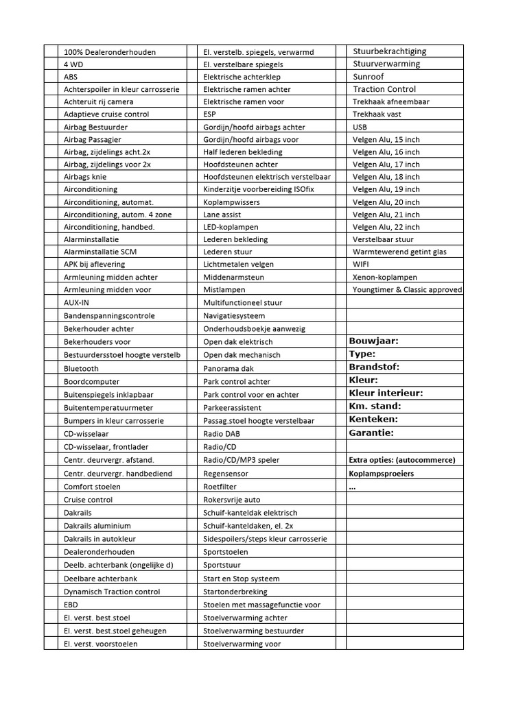 000 Cheklist CSV Porsche Voor Autocommerce en Website - Invullen Door ...