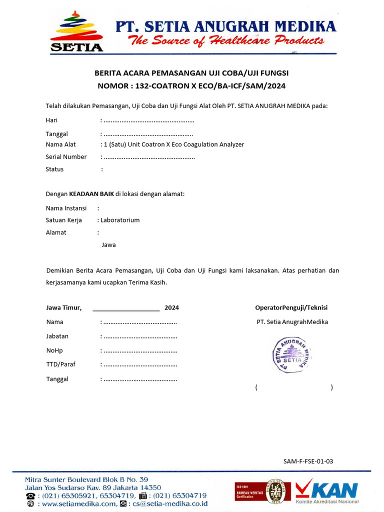 Berita Acara Pemasangan Alat Coatron X Eco | PDF