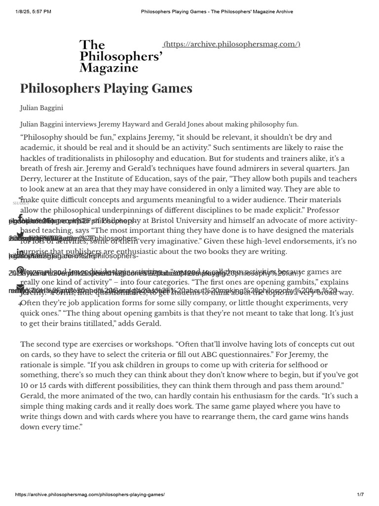 Philosophers Playing Games - The Philosophers' Magazine Archive | PDF ...