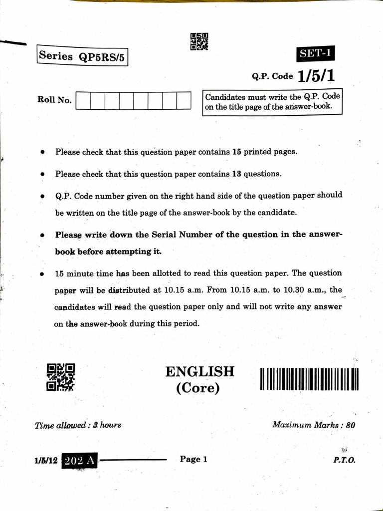 English Core QP Set-1 2024 | PDF