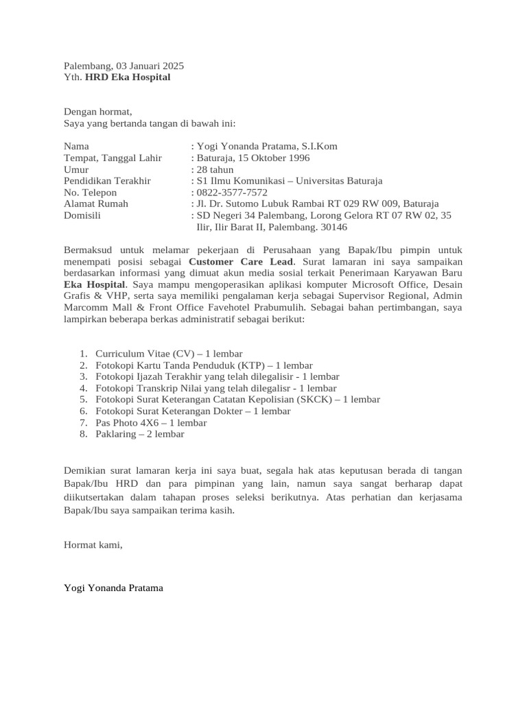 Lamaran Eka Hospital | PDF